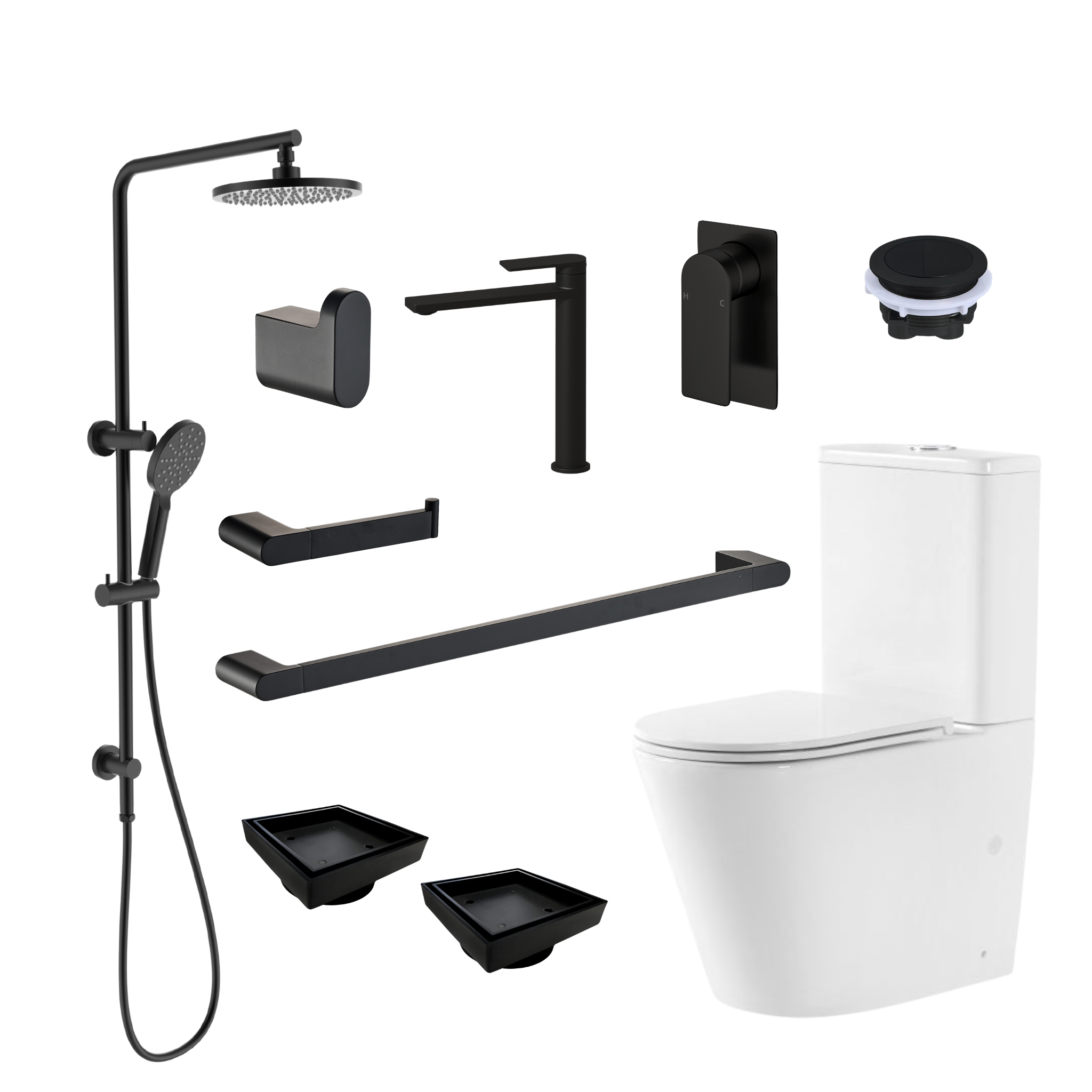 Toilet Tapware Shower Complete Bathroom Package Matte Black – Wellsons