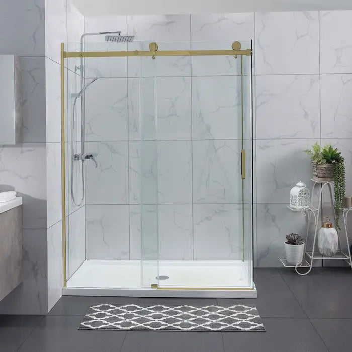 Covey Square Frameless Sliding Adjustable Shower Screen - Brushed Gold ...