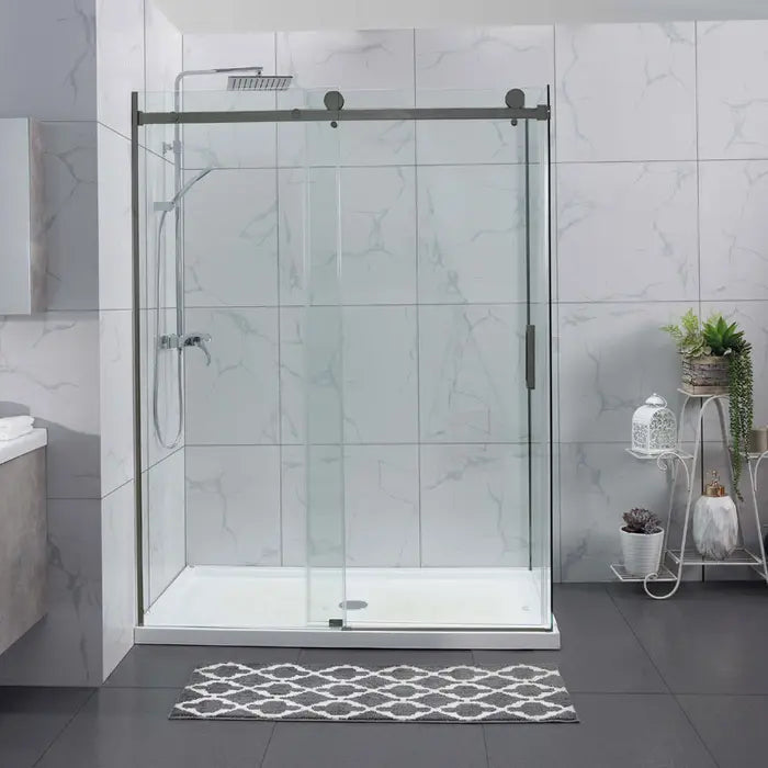 Covey Square Frameless Sliding Adjustable Shower Screen - Gunmetal Gre ...