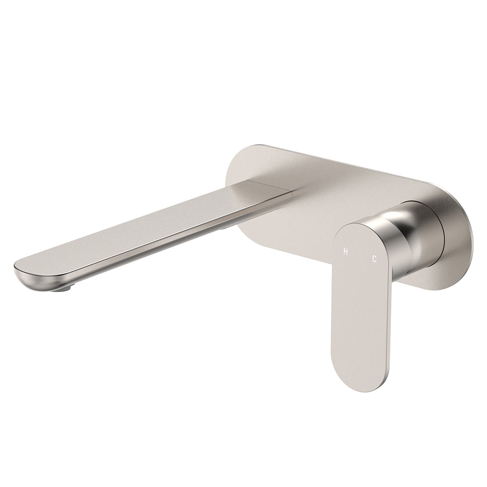 Fienza Empire Slim Basin/Bath Wall Mixer Set Oval Plate - Brushed Nick ...