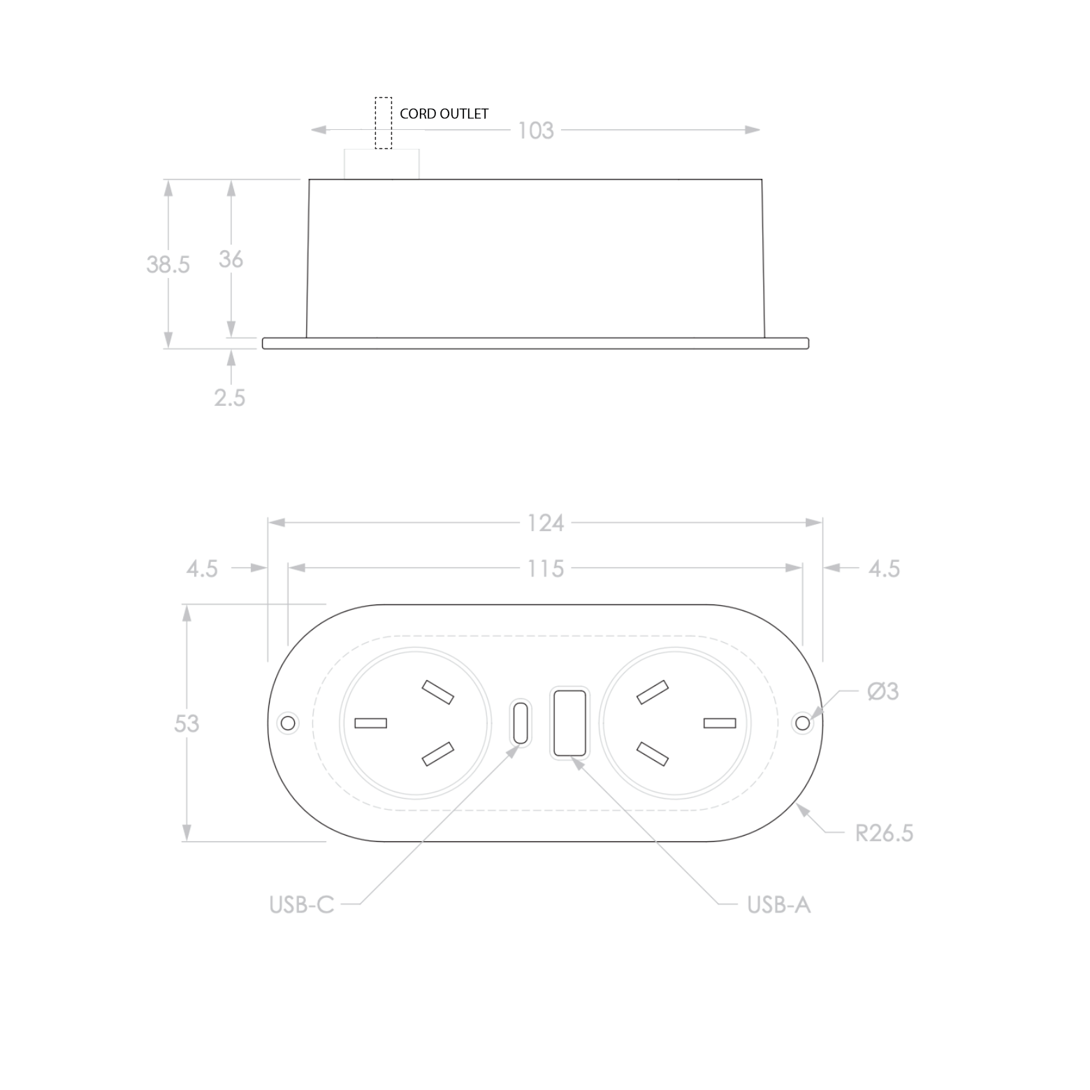 In Drawer Power Point Round Black – Wellsons