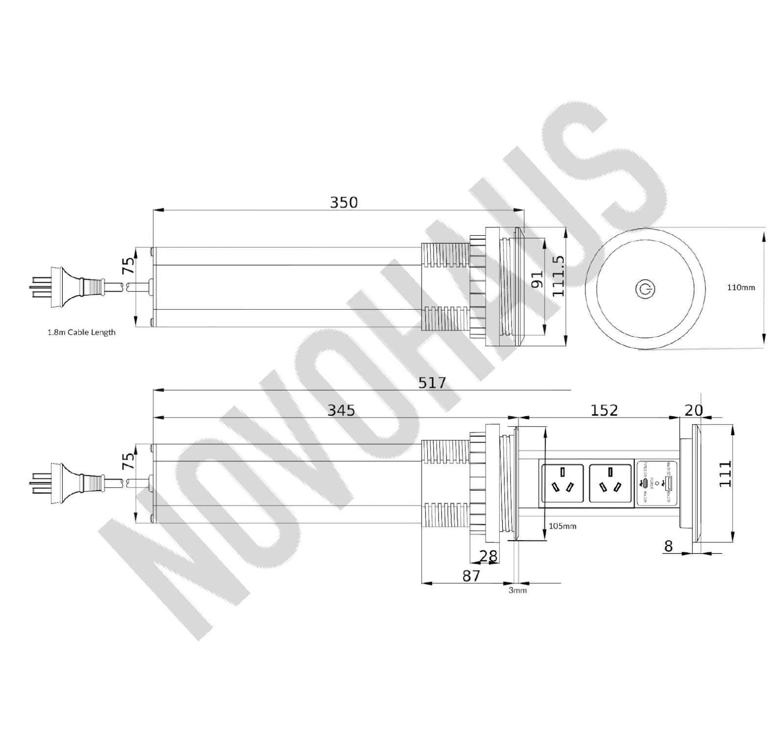 Motorised Pop Up Bench Power Point With USB White – Wellsons