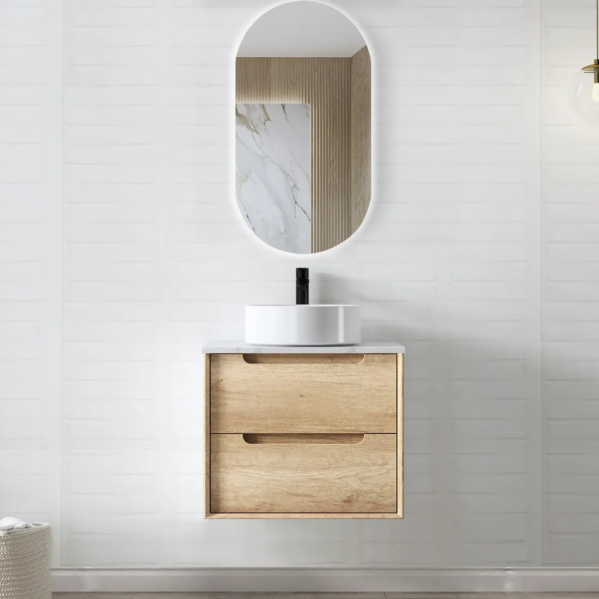 Otti Byron Wall Hung Vanity Natural Oak Ultra Delux Stone Top – Wellsons