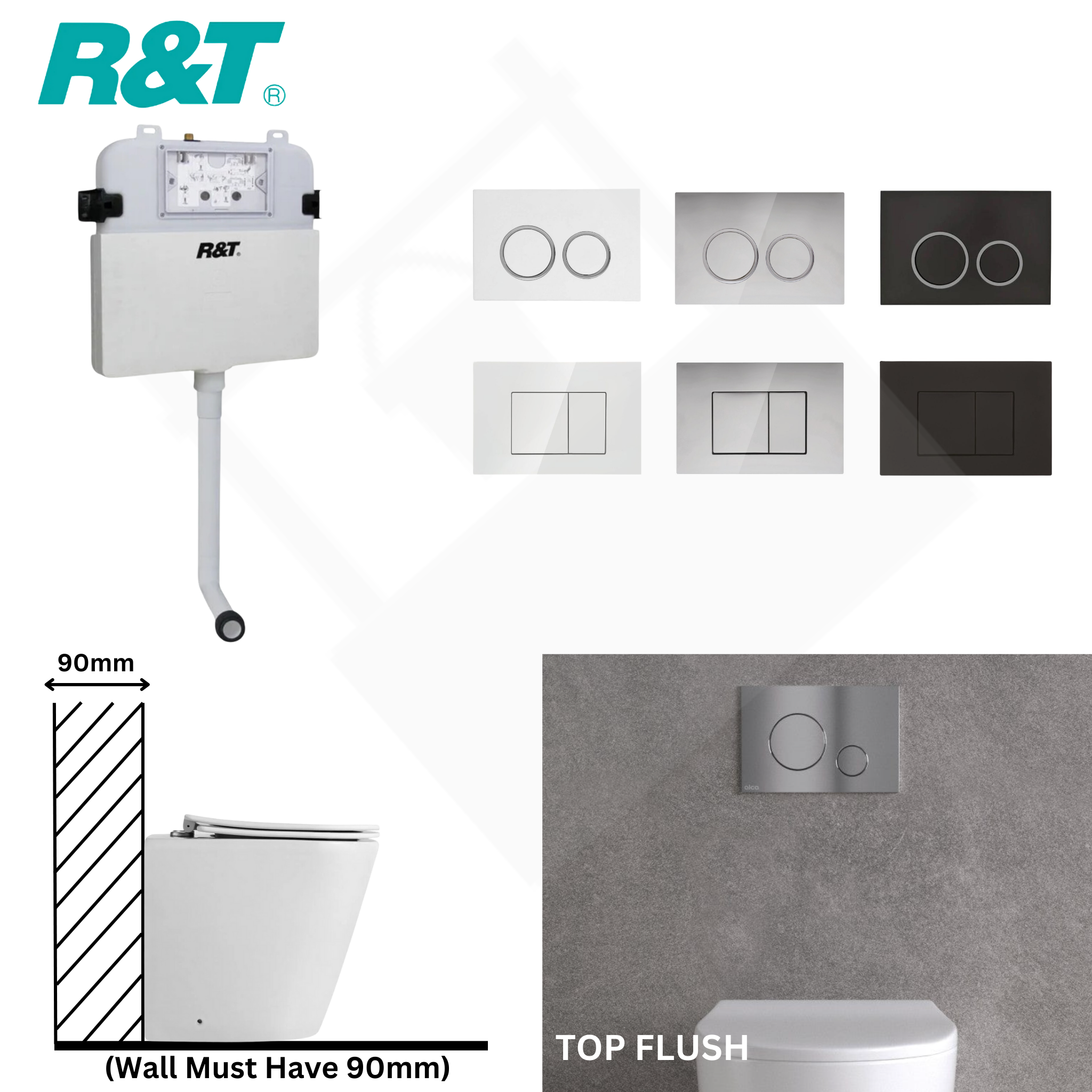 R&T Frameless In-wall Concealed Cistern for Wall Floor Toilet Pan ...