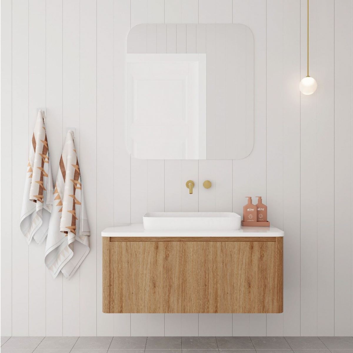 Rifco Eden Timber Wall Hung Vanity with White Corian Top & Basin – Wellsons