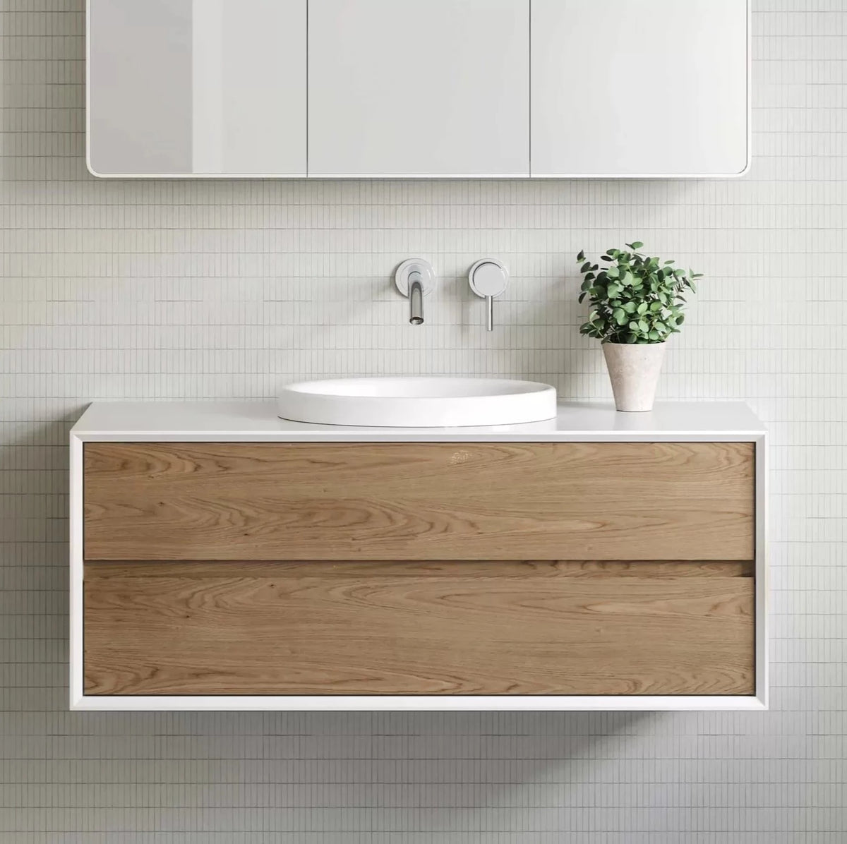 Timberline Embrace Wall Hung Vanity with Silksurface Top & Basin – Wellsons