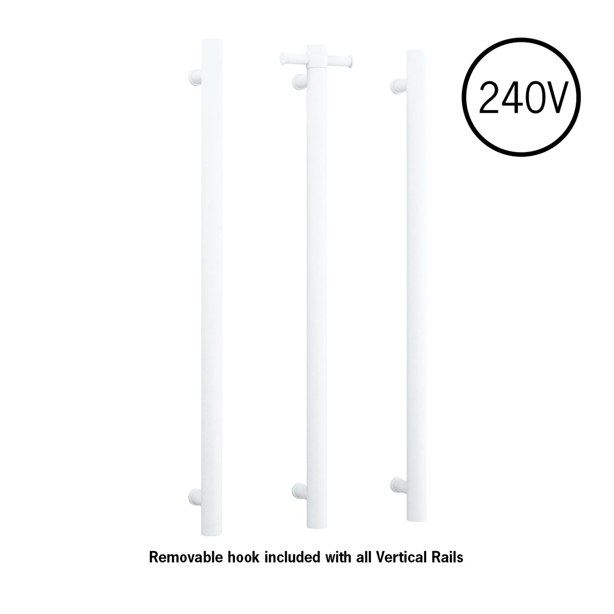 Thermogroup Round 240 Volt Vertical Single Heated Rail - Matte White ...