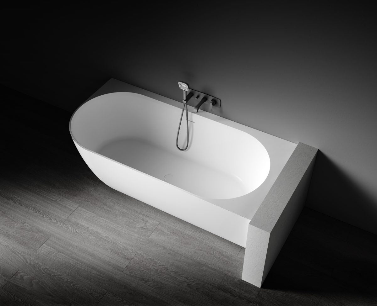 Kaskade Bianca Corner Back to Wall Stone Bath - Matte White – Wellsons