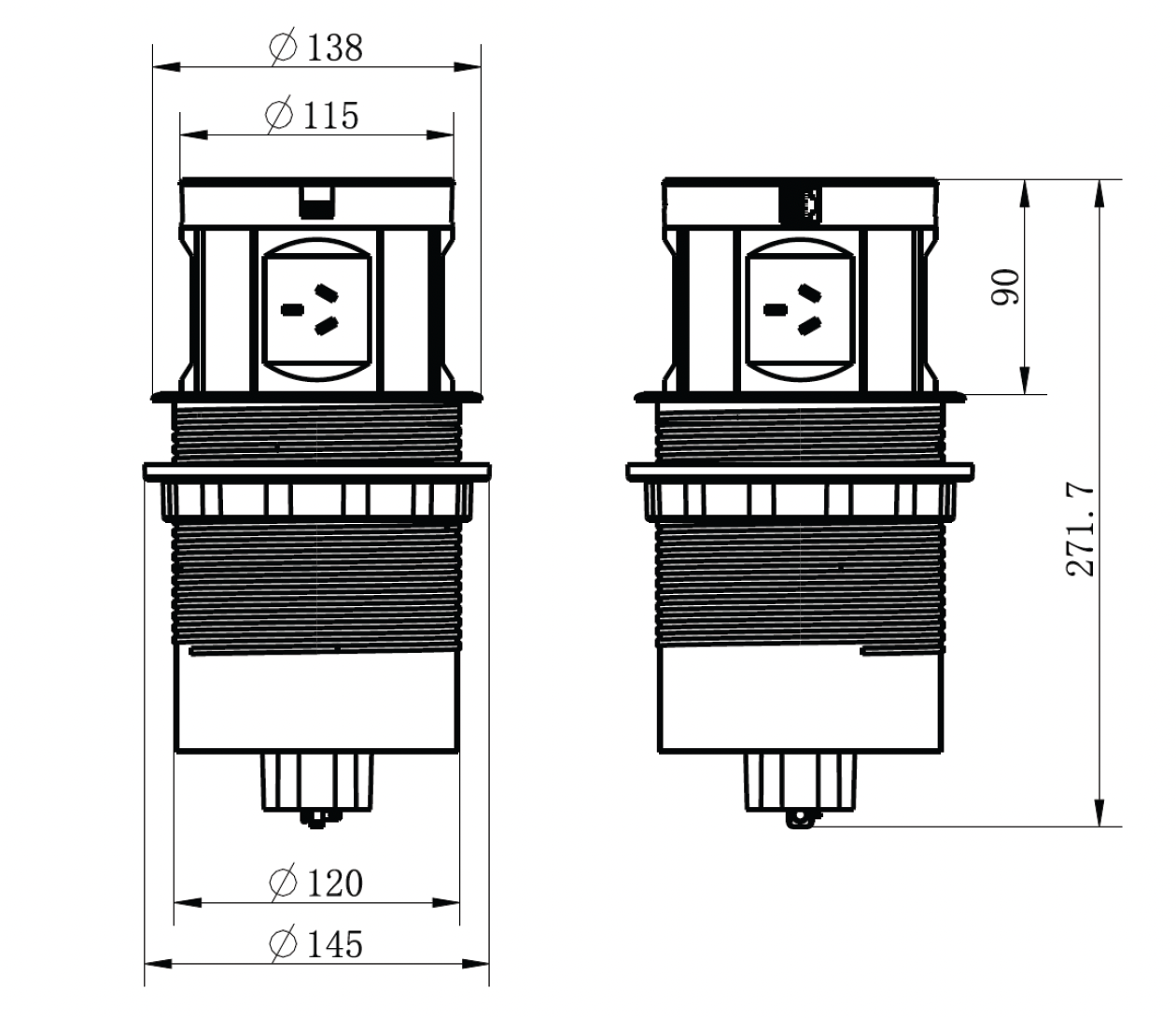 Quad Sided Pop Up Power Outlet With USB - Black – Wellsons