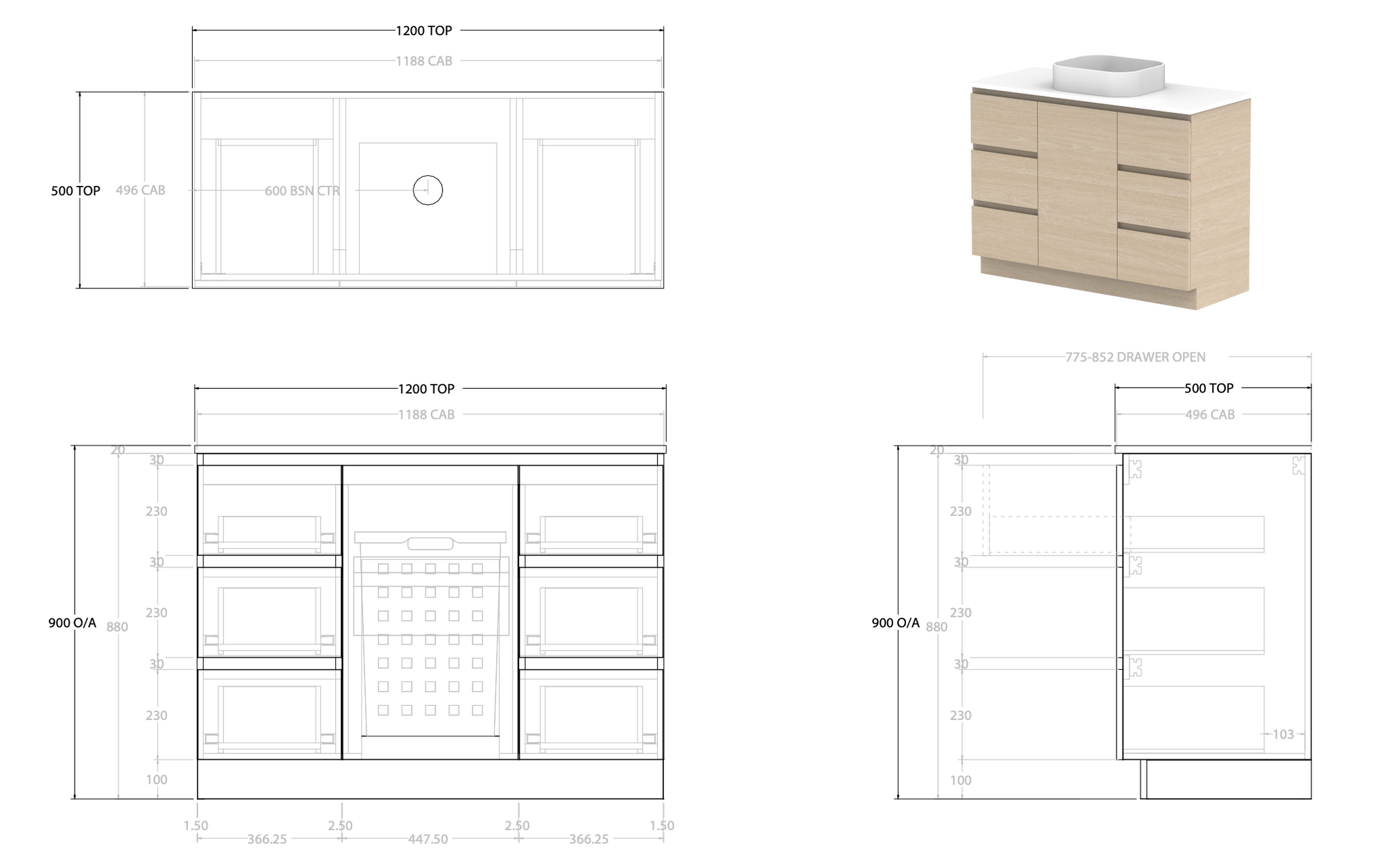 ADP Glacier Hamper Trio With Solid Surface Top - Lite – Wellsons