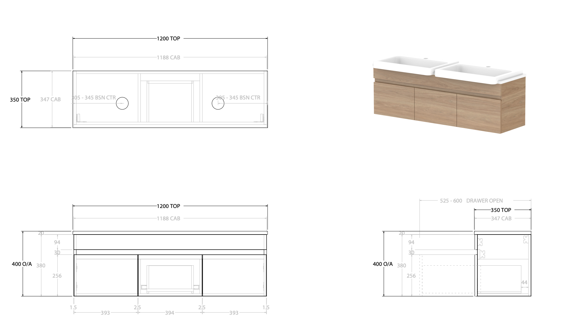 ADP Glacier Semi Recessed Door & Drawer Wall Hung Vanity Slim - Lite ...