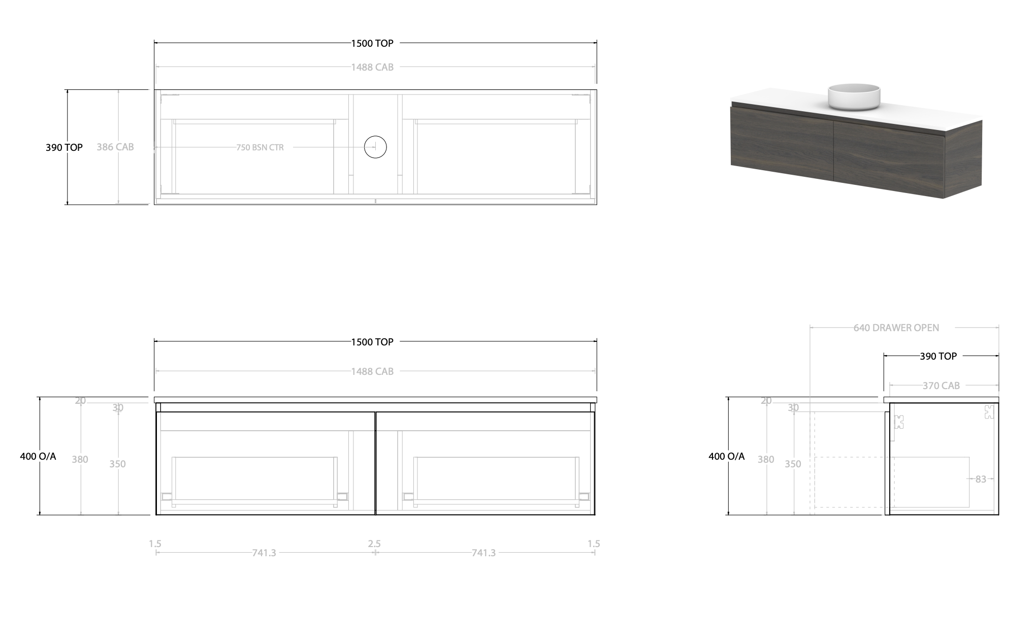 ADP Glacier Ensuite All Drawer Wall Hung Vanity - Pro – Wellsons