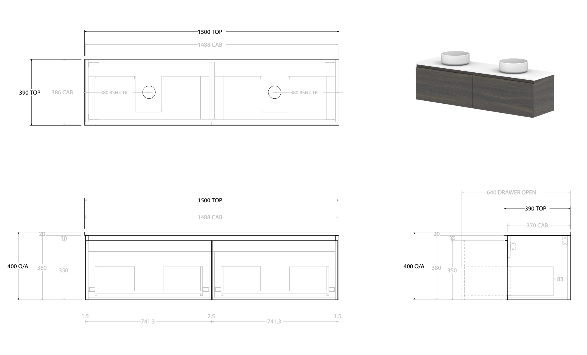ADP Glacier Ensuite All Drawer Wall Hung Vanity - Pro – Wellsons