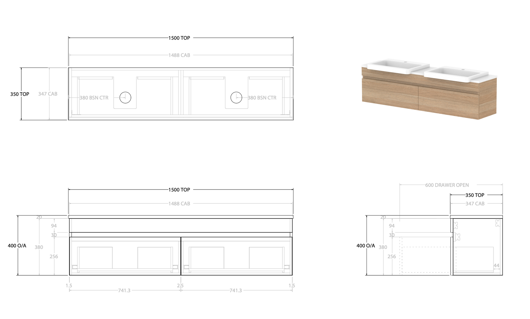 ADP Glacier Semi Recessed All Drawer Wall Hung Vanity Slim - Pro – Wellsons