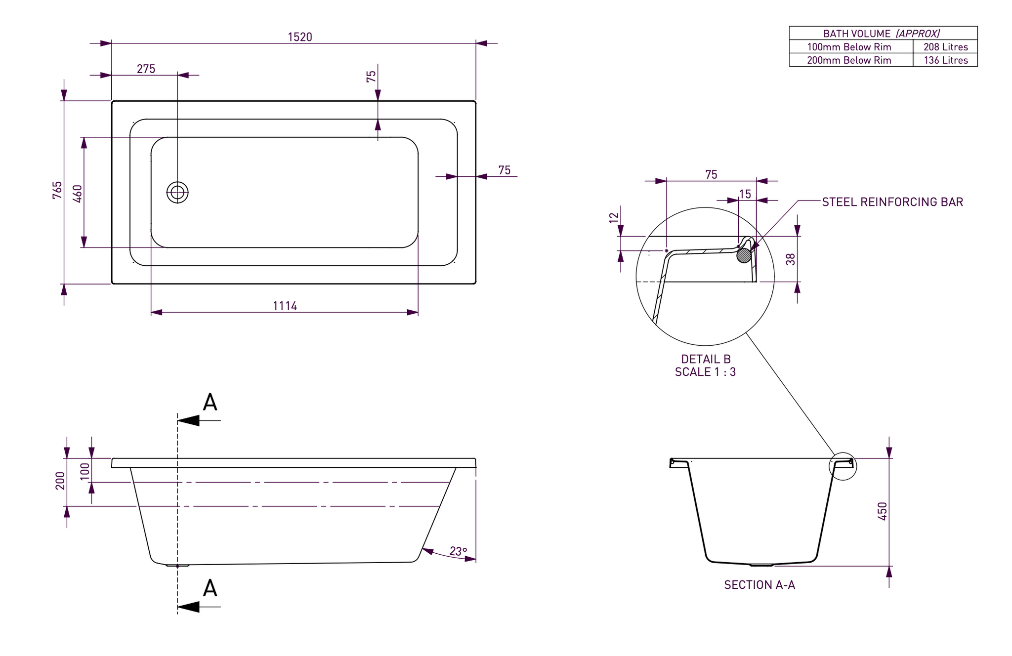Decina Cortez Contour 12 Jet Spa Inset Bath 1520/1670mm - Gloss White ...