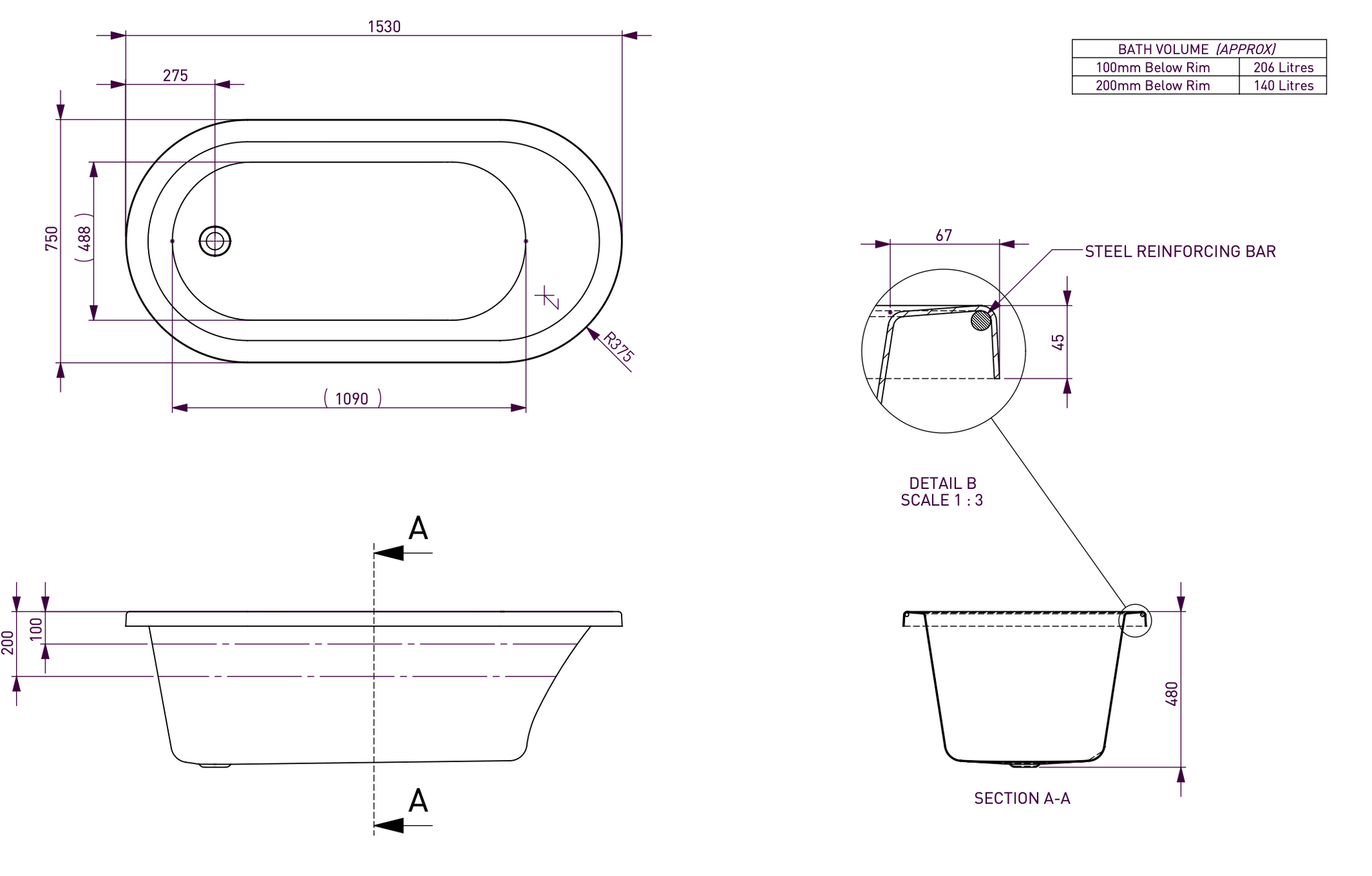 Decina Uno Contour 12 Jet Inset Spa Bath 1530/1700mm - Gloss White ...