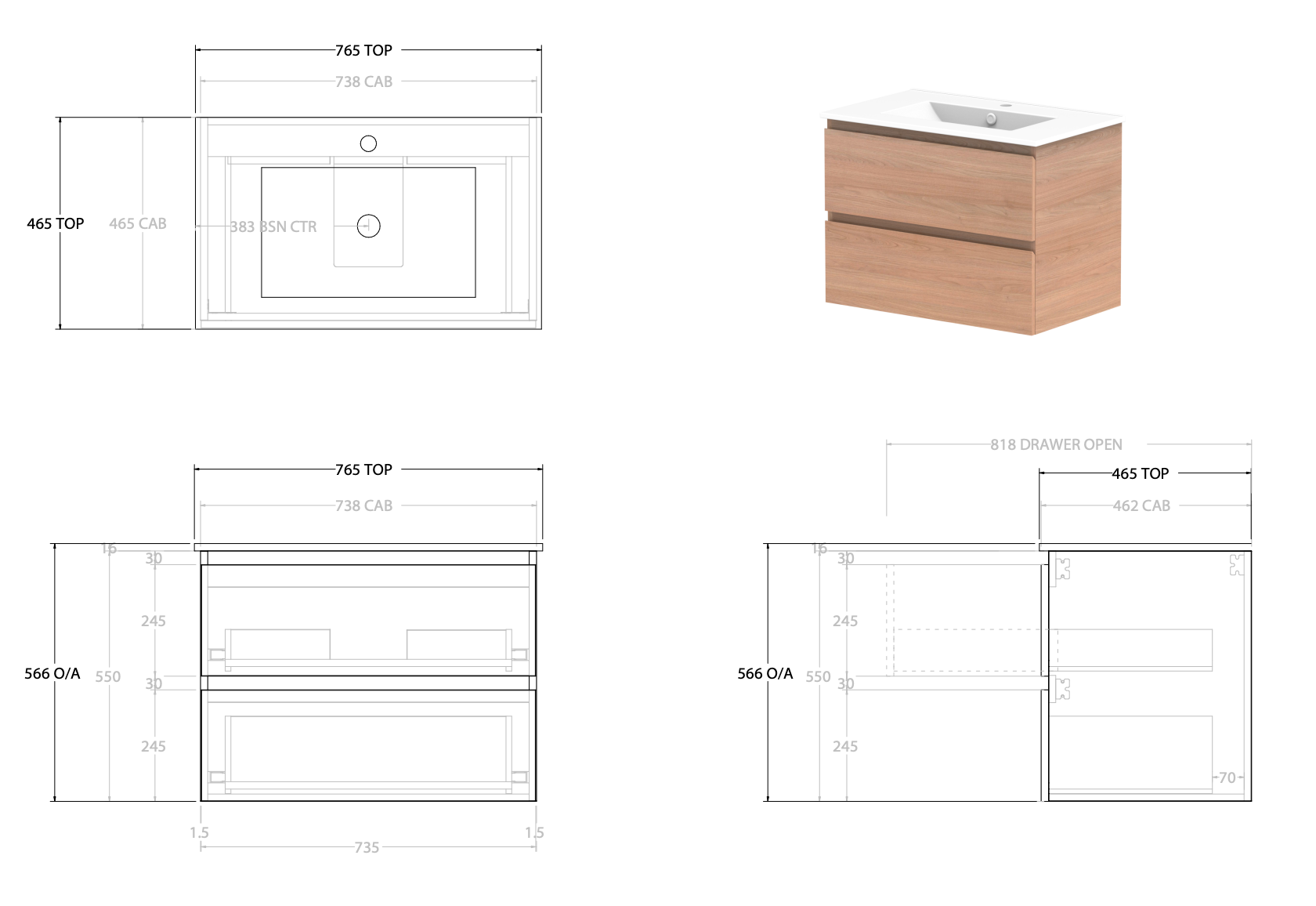 ADP Glacier All Drawer Twin Wall Hung Vanity - Lite – Wellsons