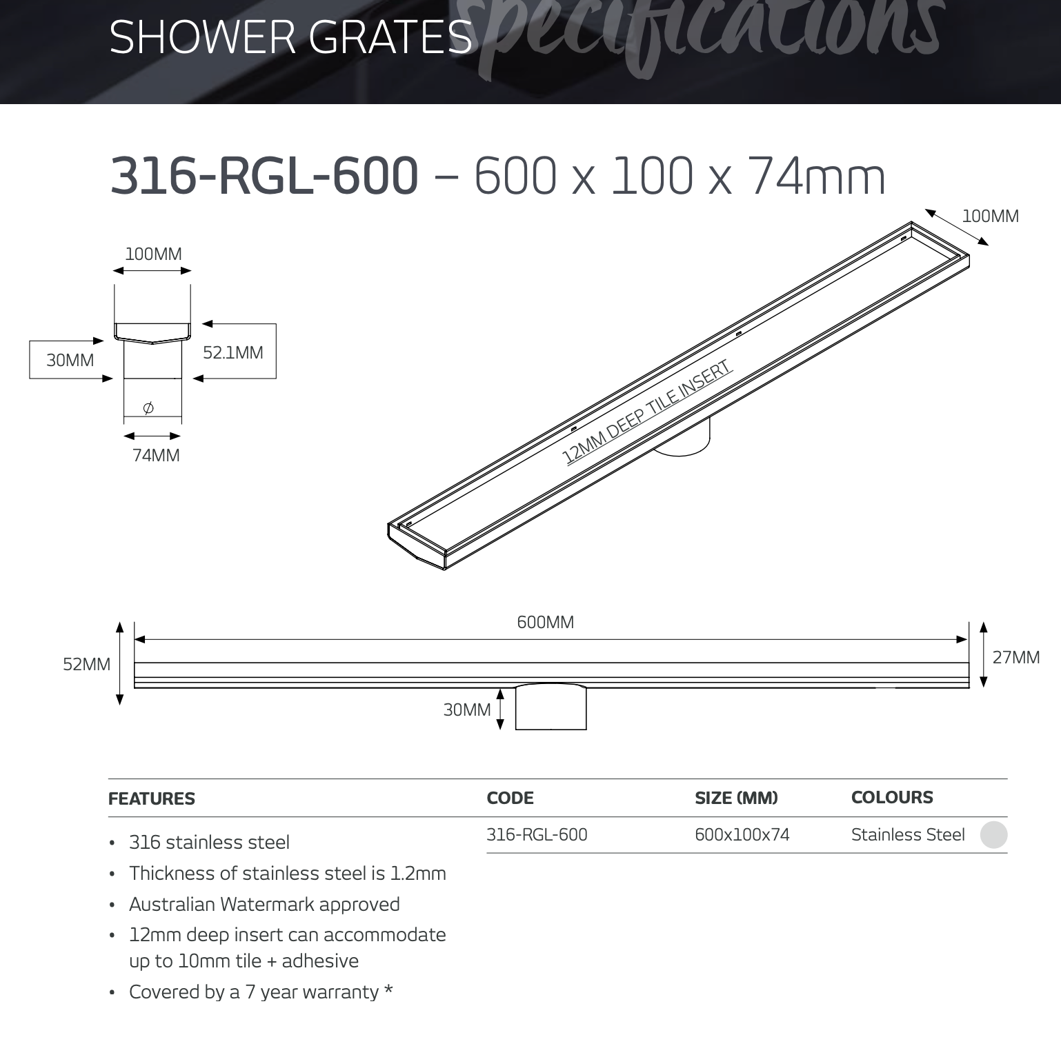 Radiant Tile Insert Channel Floor Waste Grate - Stainless Steel – Wellsons