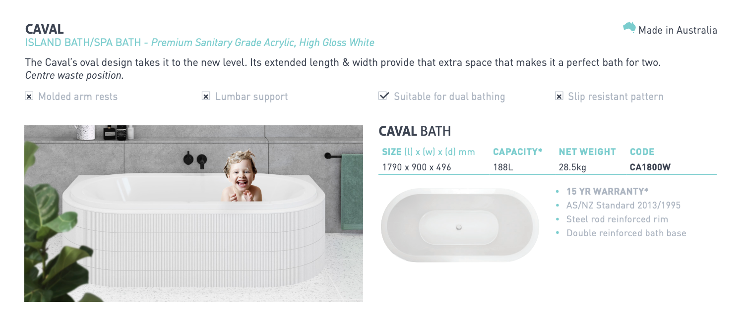 Decina Caval Inset Island Bath 1800mm - Gloss White – Wellsons