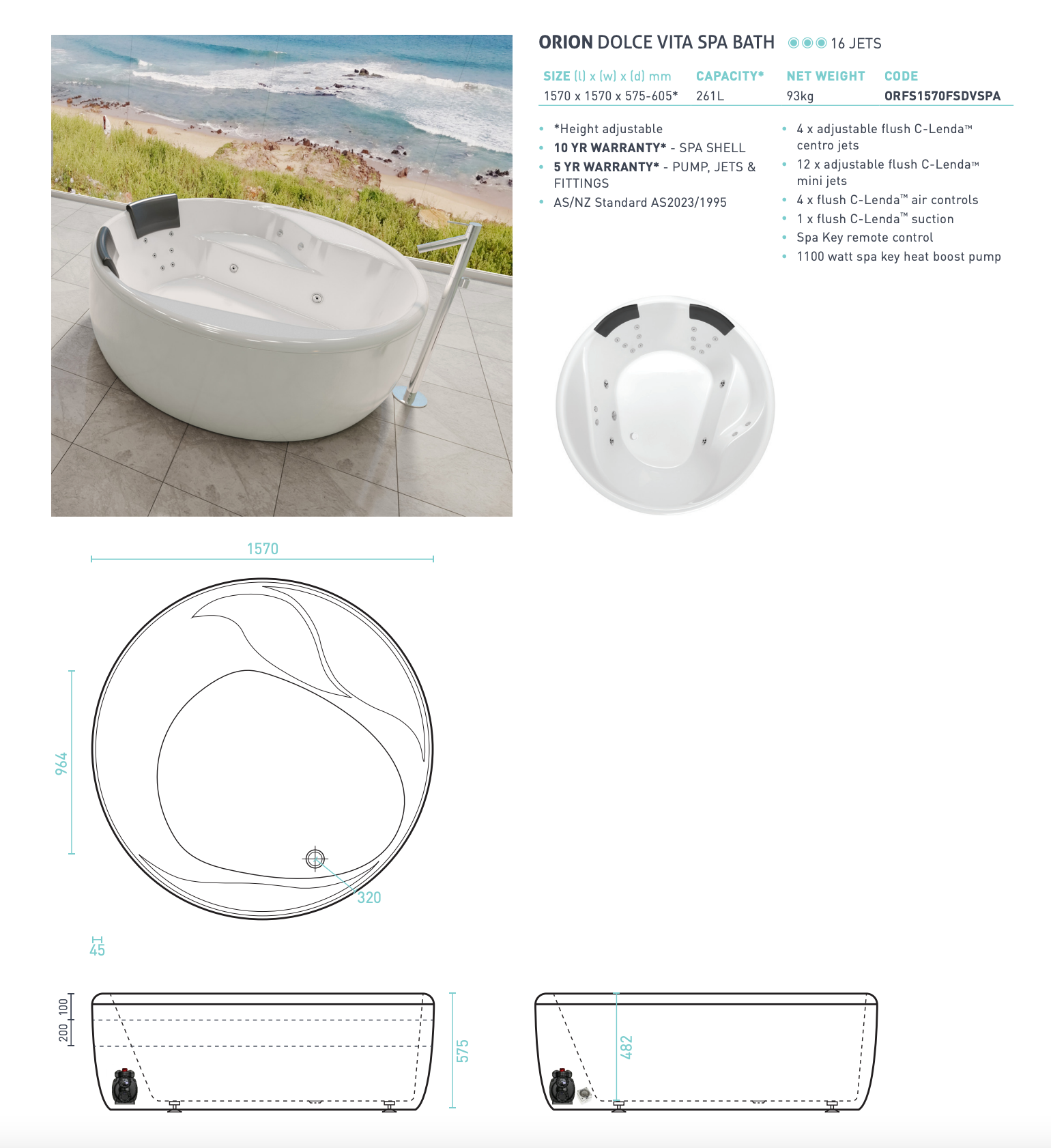 Decina Orion Freestanding Dolce Vita Bath 16 Jets 1570mm – Wellsons